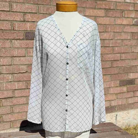 Tops | Cabi White Checkerboard Blouse | Poshmark